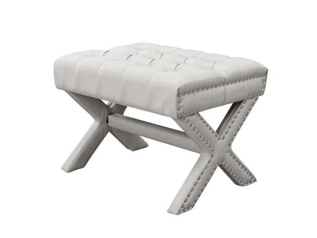 Louis Linen X-Leg Ottoman Light Grey | StackSocial