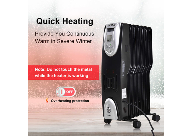 Costway 1500W Electric Oil Filled Radiator Heater Safe Digital ...