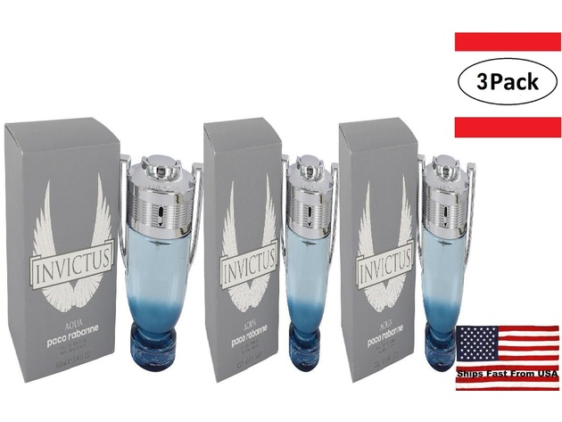 3 Pack Invictus Aqua by Paco Rabanne Eau De Toilette Spray 3.4 oz for ...