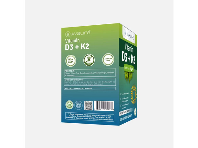 Avalife Vitamin D3 + K2 Capsules, for Men & Women - Gluten Free, Vegan ...