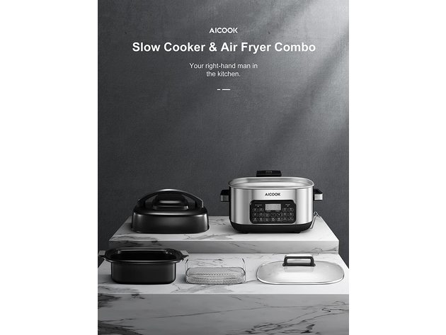 AICOOK 6.5qt Slow Cooker Air Fryer Combo, 12-in-1 Multicooker ...