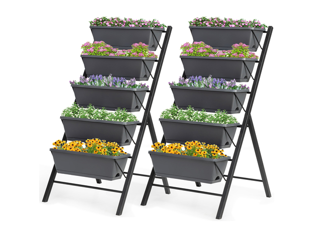 Costway Set of 2 4 FT Vertical Raised Garden Bed 5-Tier Planter Box for ...