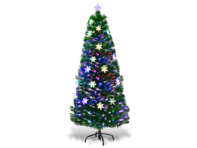 5 Foot Pre-Lit Artificial Christmas Tree w/ Multicolor Light Snowflakes ...