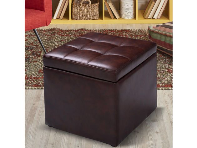 Costway 16''Cube Ottoman Pouffe Storage Box Lounge Seat Footstools with ...