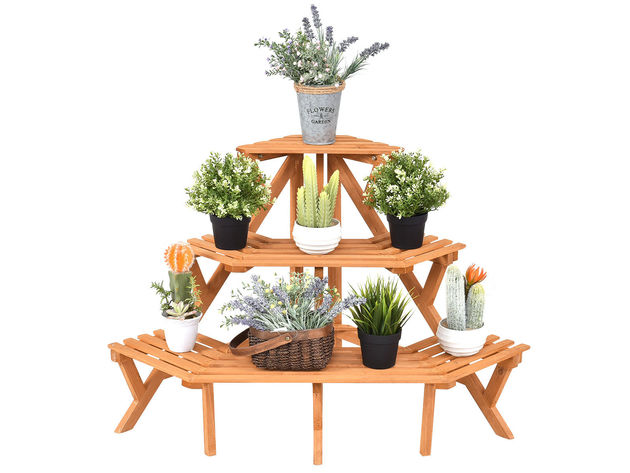 Costway 3 Tier Wood Corner Flower Stand Plant Ladder Pot Holder Display ...