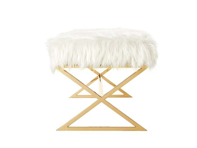 Aurora Faux Fur X-Leg Bench Gold White | KSAT