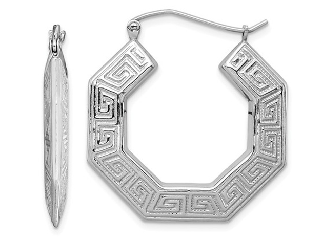 Sterling Silver Greek Key Hoop Earrings | StackSocial