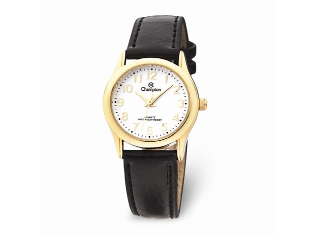 Champion Ladies Glamour Gold-tone Black Leather Strap Analog Watch ...