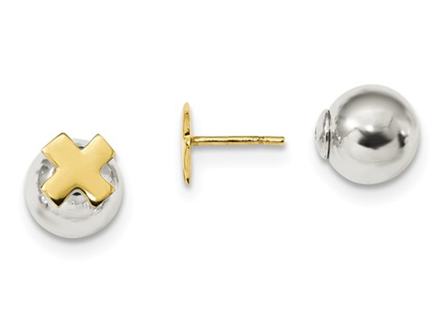 Sterling Silver Two Tone X Front and Back Post Earrings | StackSocial