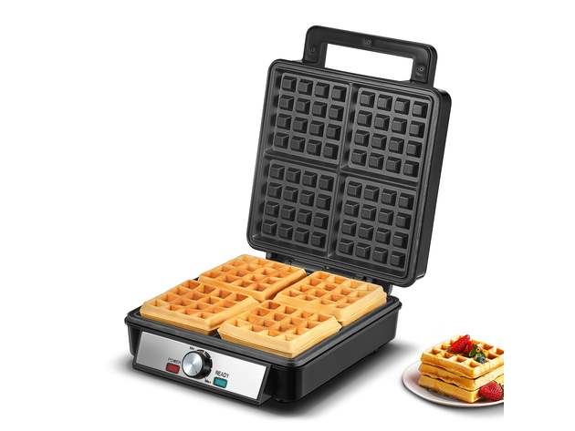 AICOOK 4 Slices Square Belgian Waffle Maker, 1200W, Non-Stick Surfaces ...