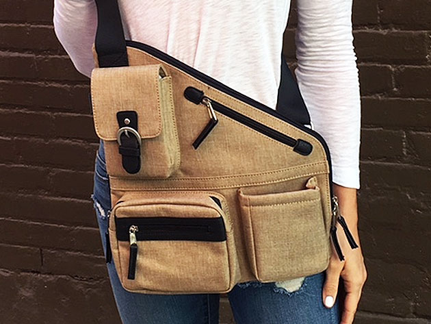 Crossbody Signature Metro Bag with Shopping Tote: 2-Piece Set (Tan) | Joyus