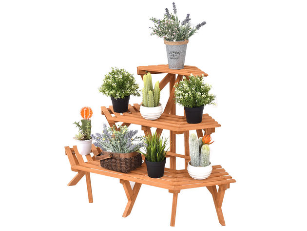 Costway 3 Tier Wood Corner Flower Stand Plant Ladder Pot Holder Display ...