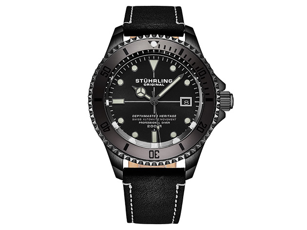 Stührling Depthmaster Heritage Swiss Automatic 42mm Dive Watch (Black ...