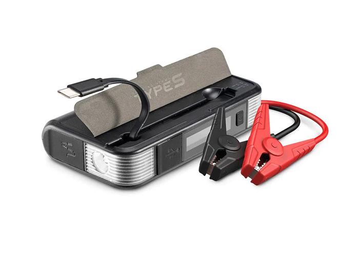 TYPE S 12V 6.0L Battery Jump Starter with Built In Cable LCD Display 8 000mAh Qi Power Bank Gray USB C StackSocial