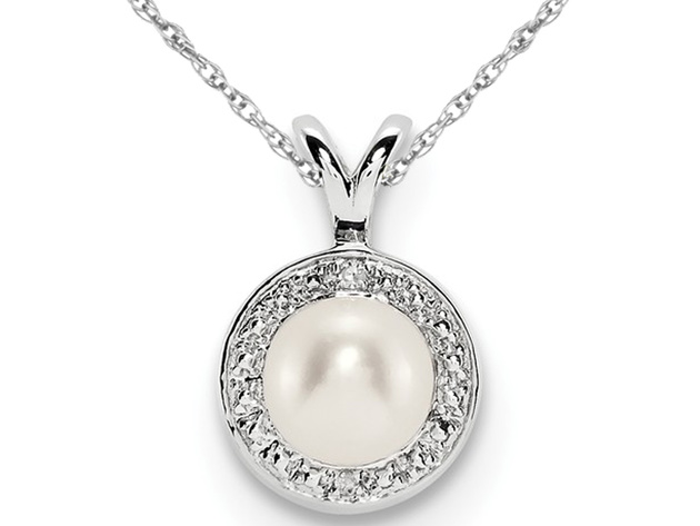 Solitaire White Cultured Freshwater Pearl 6mm Pendant Necklace in ...
