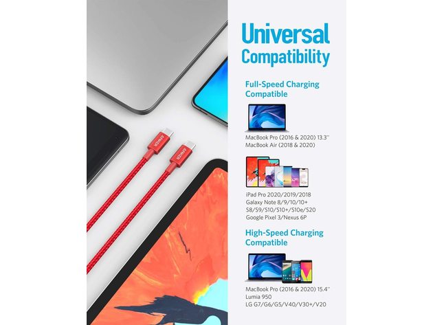Anker New Nylon USB C to USB C Cable 2-Pack Red / 6ft | StackSocial