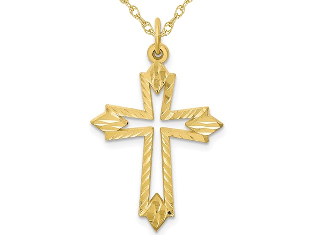 10K Yellow Gold Open Cross Pendant Necklace with Chain | StackSocial