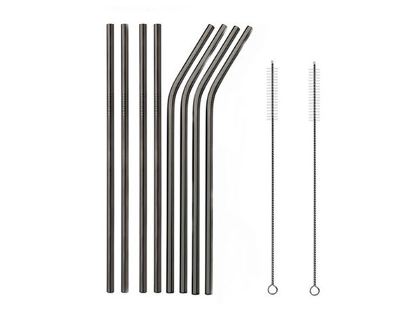 Stainless Steel Straws 8 Pack with 2 Cleaning Rods-Black - Product Image