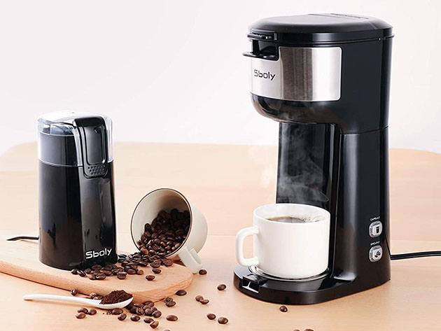 Sboly Single-Serve Coffee Maker for K-Cups/Ground Coffee with Grinder ...